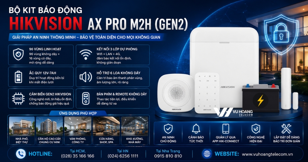 Báo Động Hikvision AX PRO M2H - 96 Vùng, Wifi 4G Giá Tốt